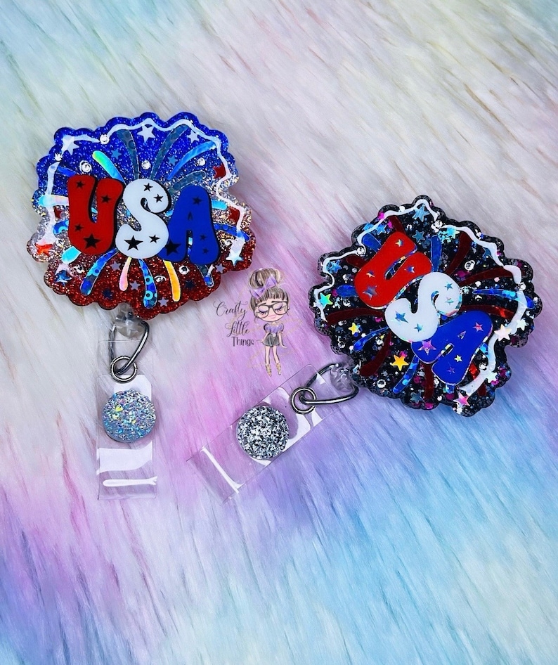 Patriotic Fireworks Badge Reel- USA Badge Reels- Fun Badge Reels- July ...
