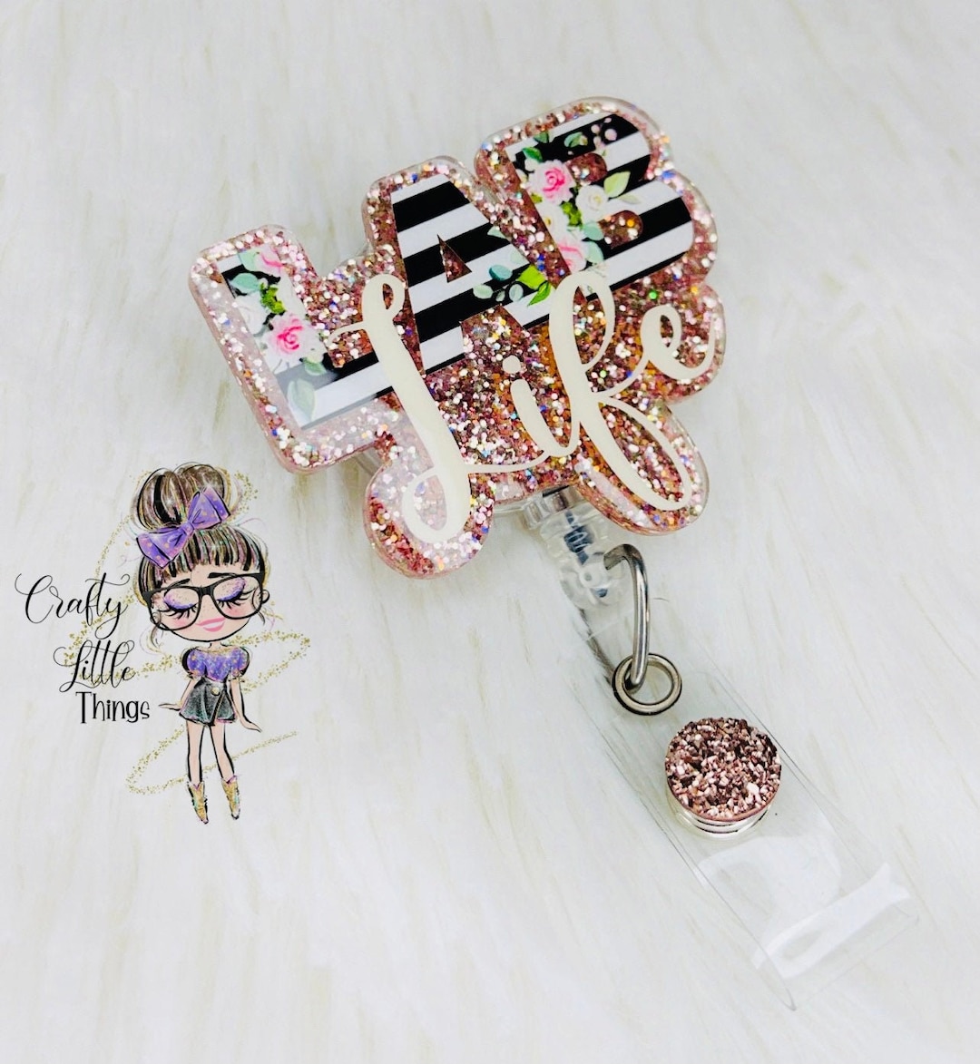 Rose Gold LAB Life Badge Reel- Floral Badge Reels- Laboratory Badge ...