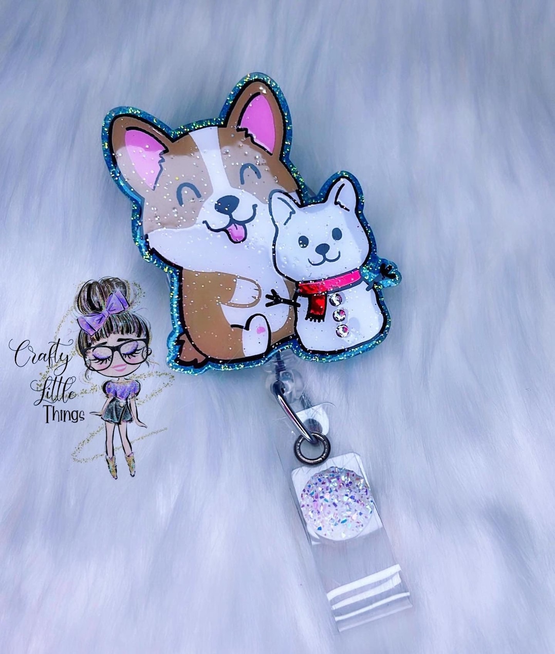 Corgi Snowman Badge Reel- Corgi Badge Reels- Winter Badge Reels ...