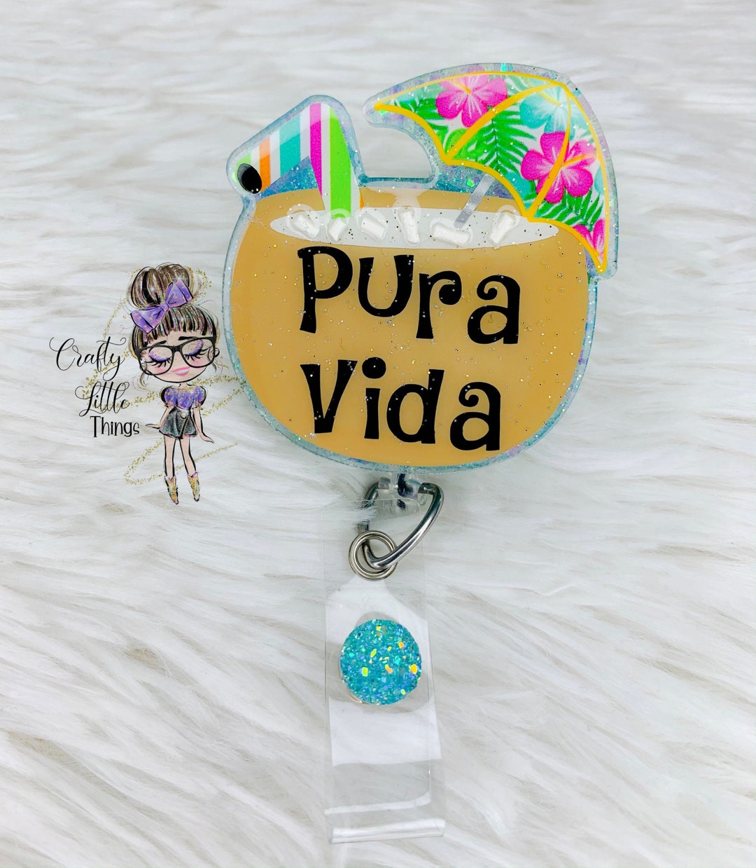 Coconut Drink Badge Reel- Pura Vida Badge Reels- Summer Badge Reels ...