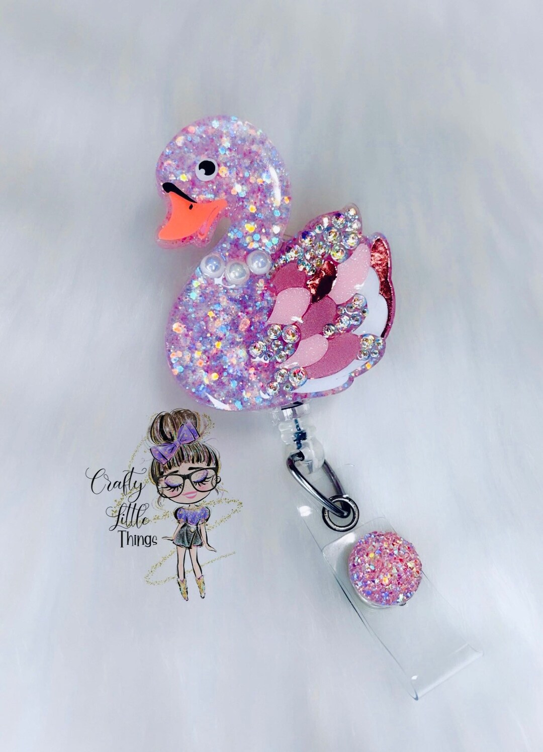 Fancy Swan Badge Reel- Rhinestone Swan Badge Holder- Animal Badge Reels ...