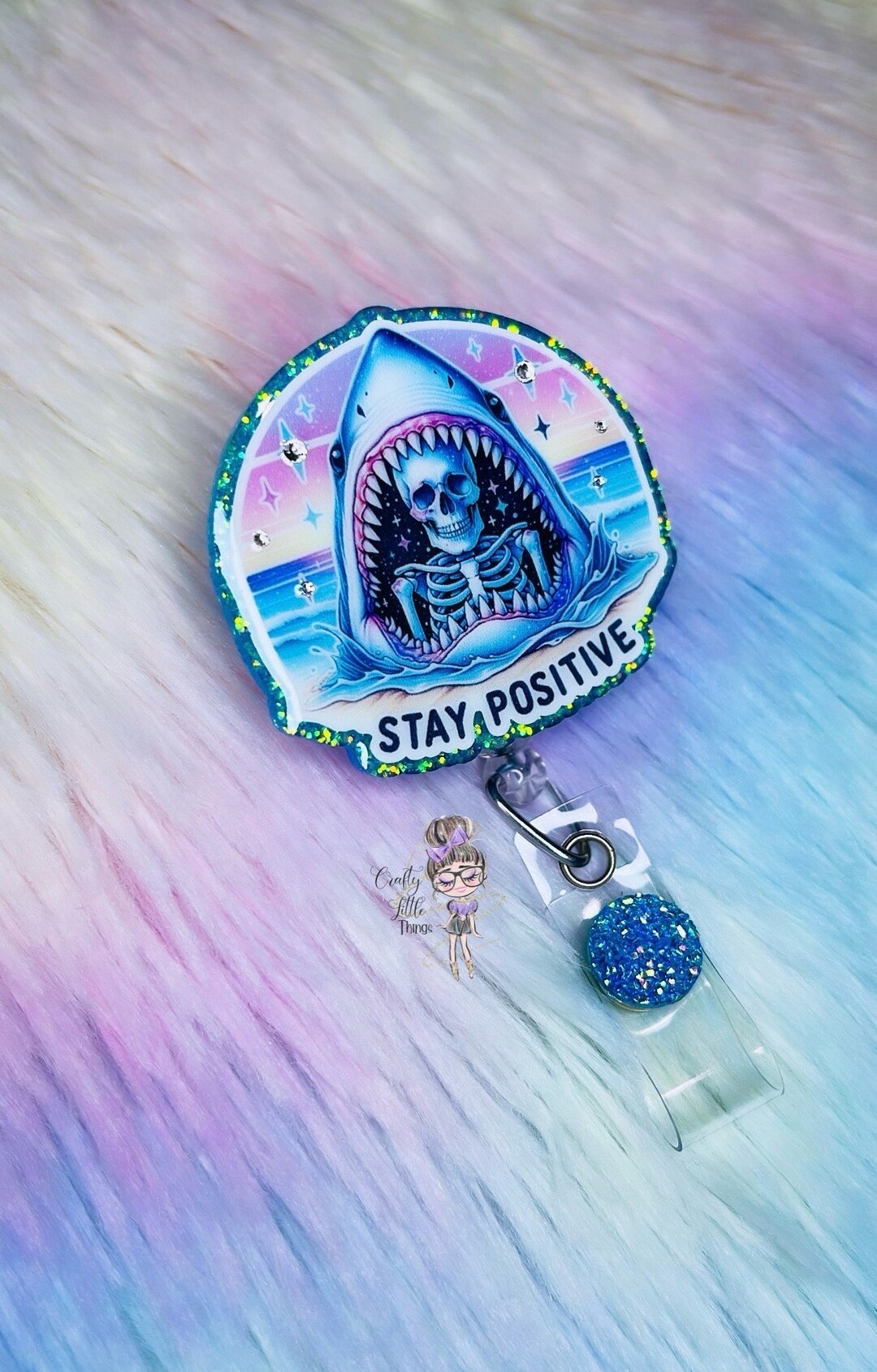 Stay Positive Badge Reel- Shark Badge Reel- Skeleton Badge Reels- Girly ...