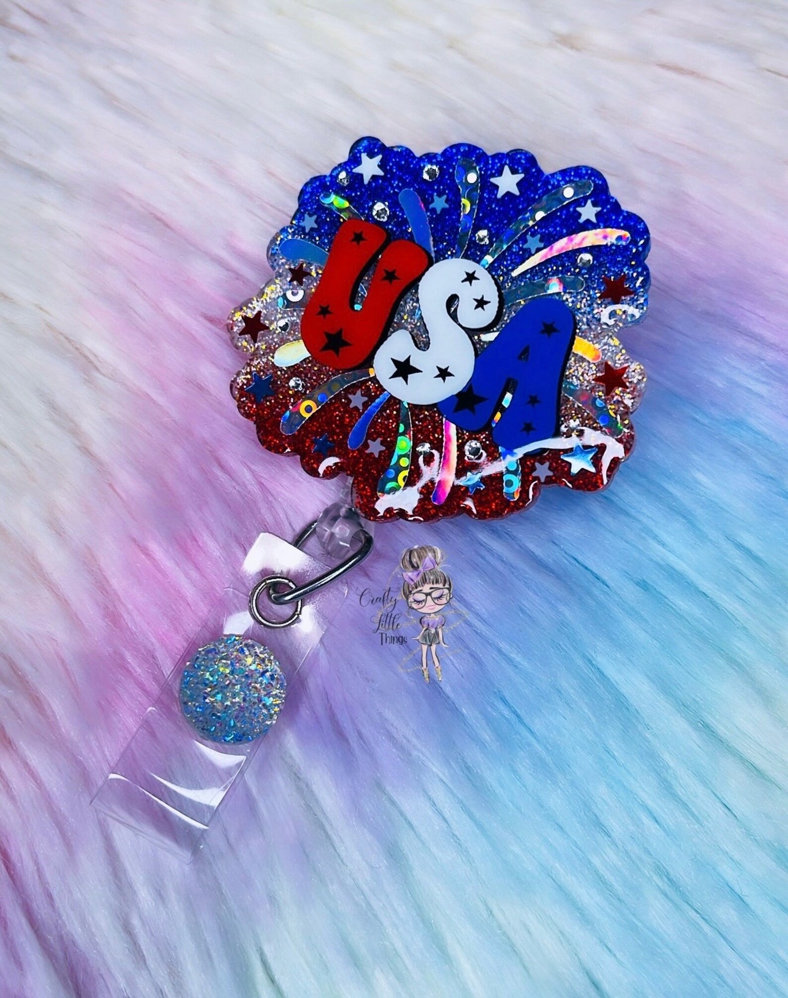 Patriotic Fireworks Badge Reel- USA Badge Reels- Fun Badge Reels- July ...