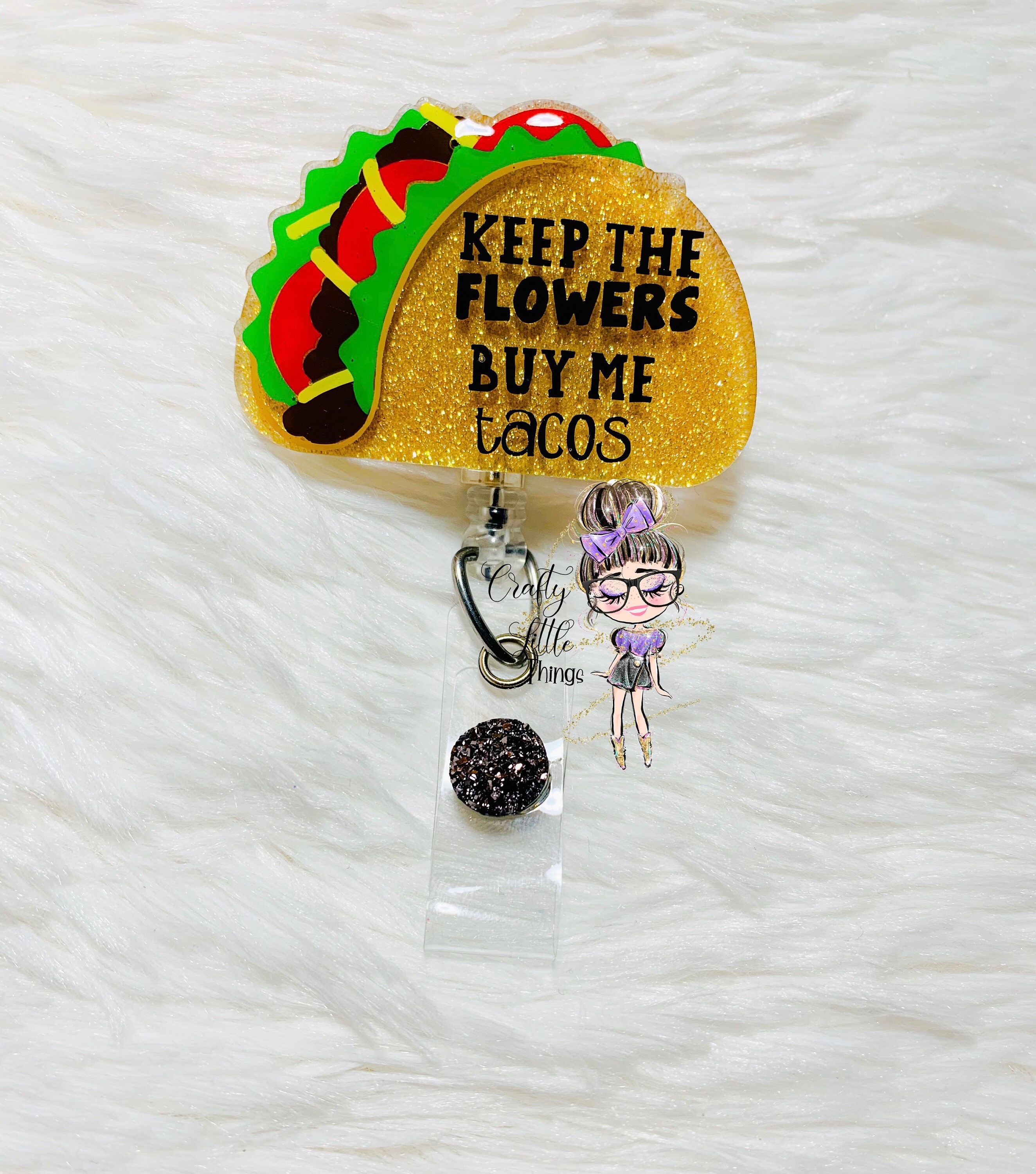 Tacos ID Badge Reel Funny Badge Reels Acrylic Glitter Badge - Etsy