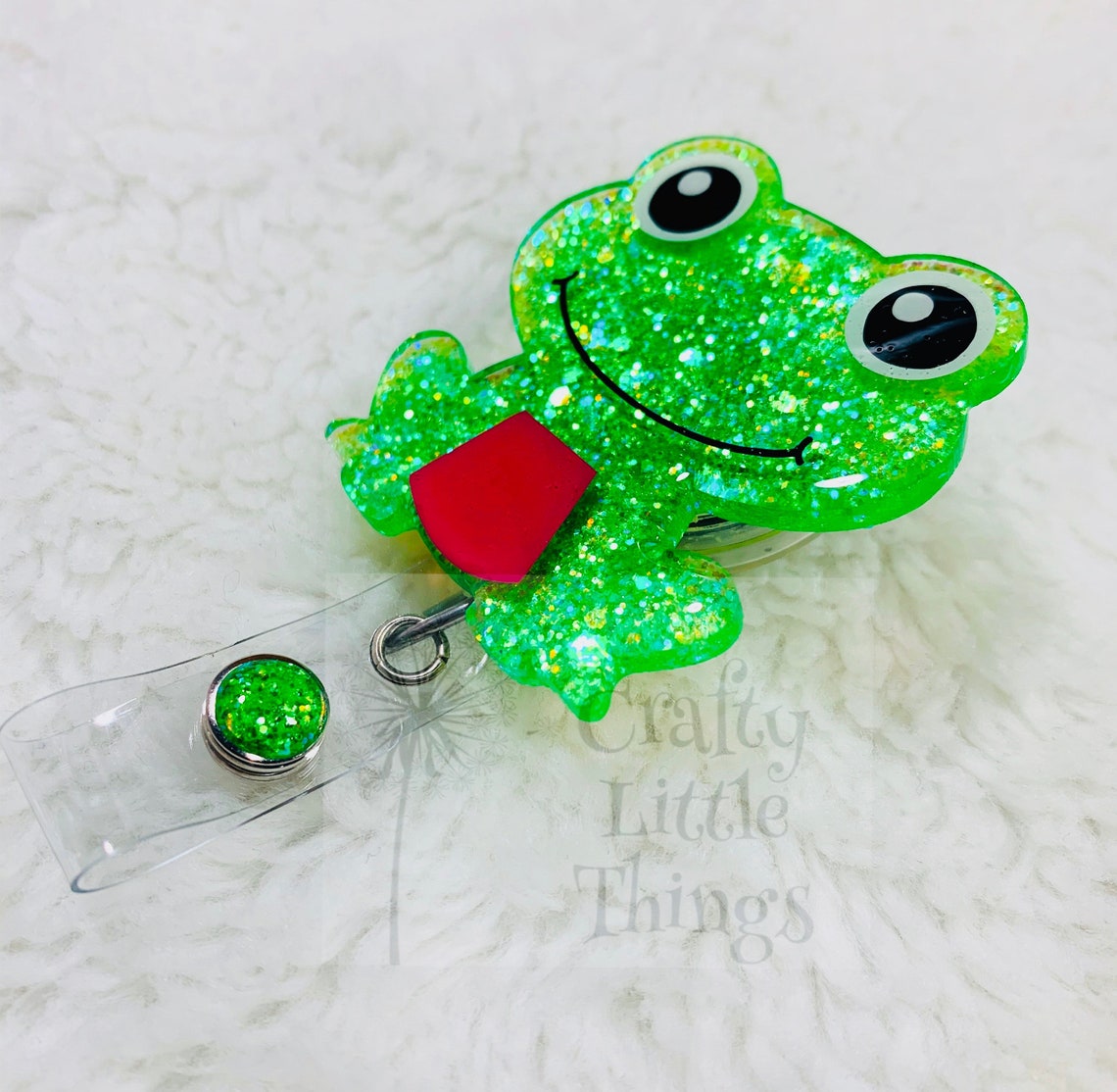 Bright Green Frog ID Badge Reel Green Frog Glitter ID Badge - Etsy