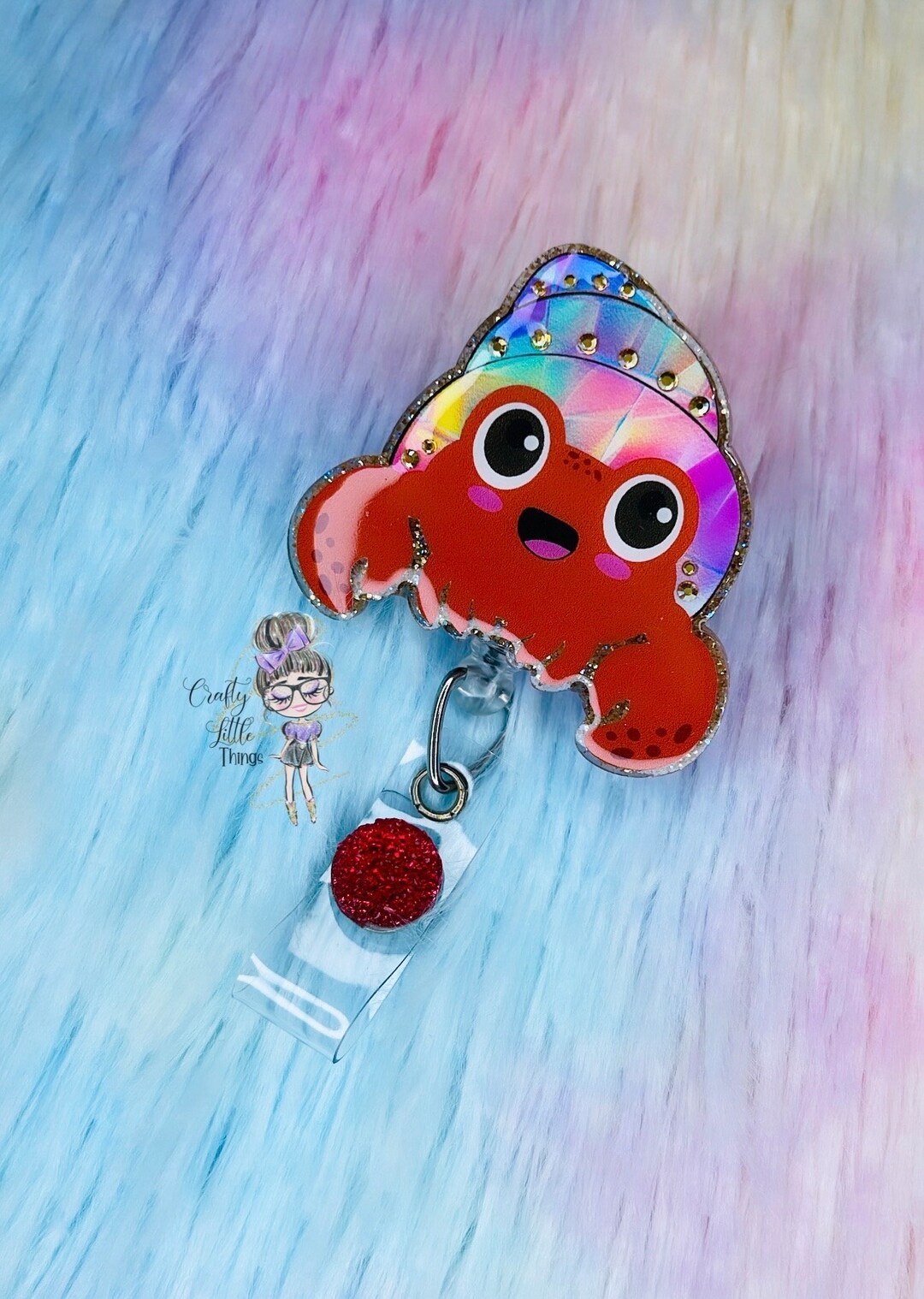 Rhinestone Hermit Crab Badge Reel Sea Animals Badge Reels-hermit Crab ...