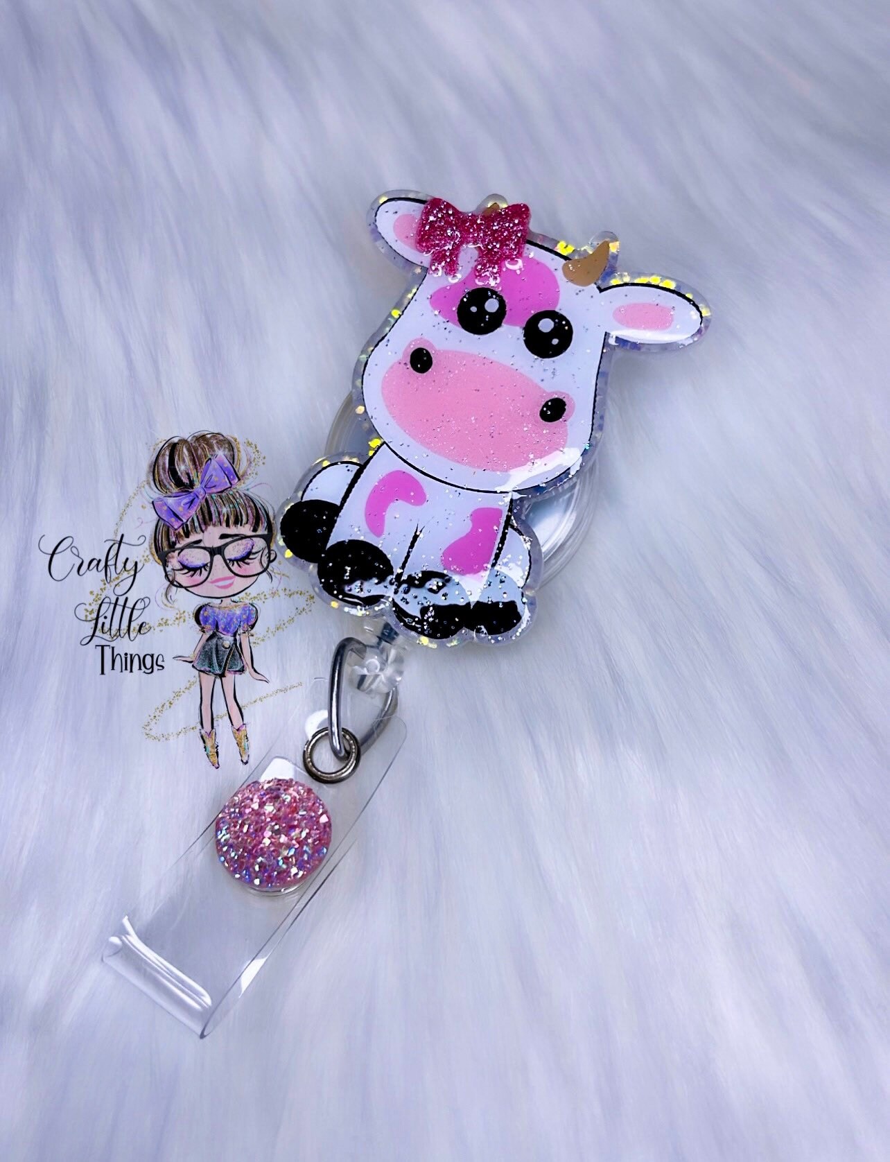 Cute Pink Cow Badge Reel- Cow Badge Reels- Strawberry Cow Badge Reels ...