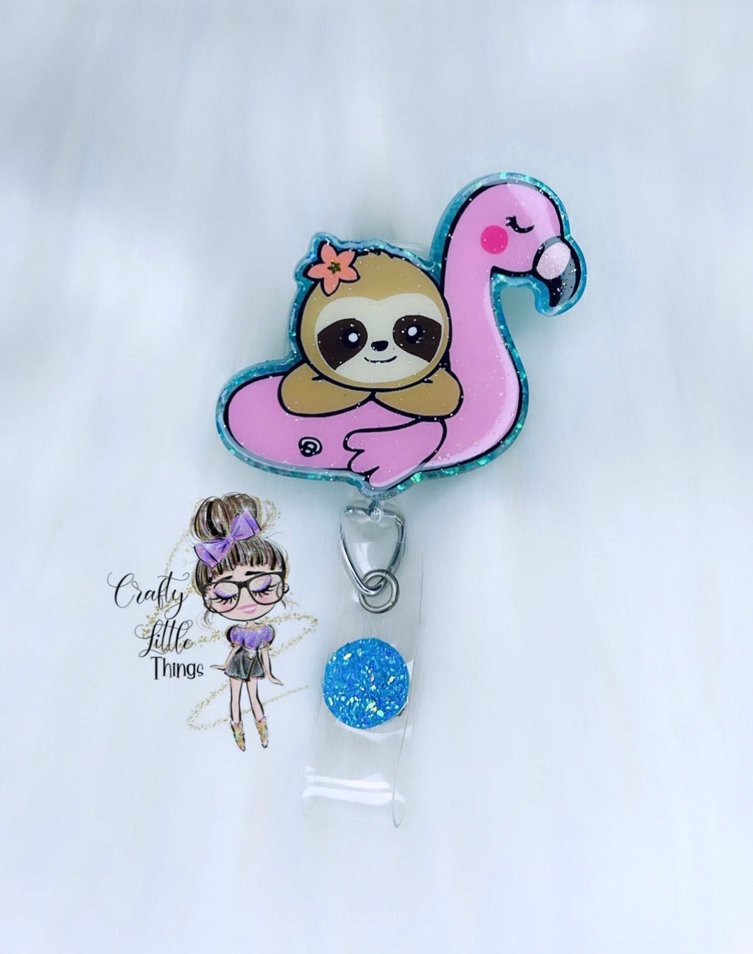 Sloth in Flamingo Float Badge Reel- Summer Badge Reels- Sloth Badge ...