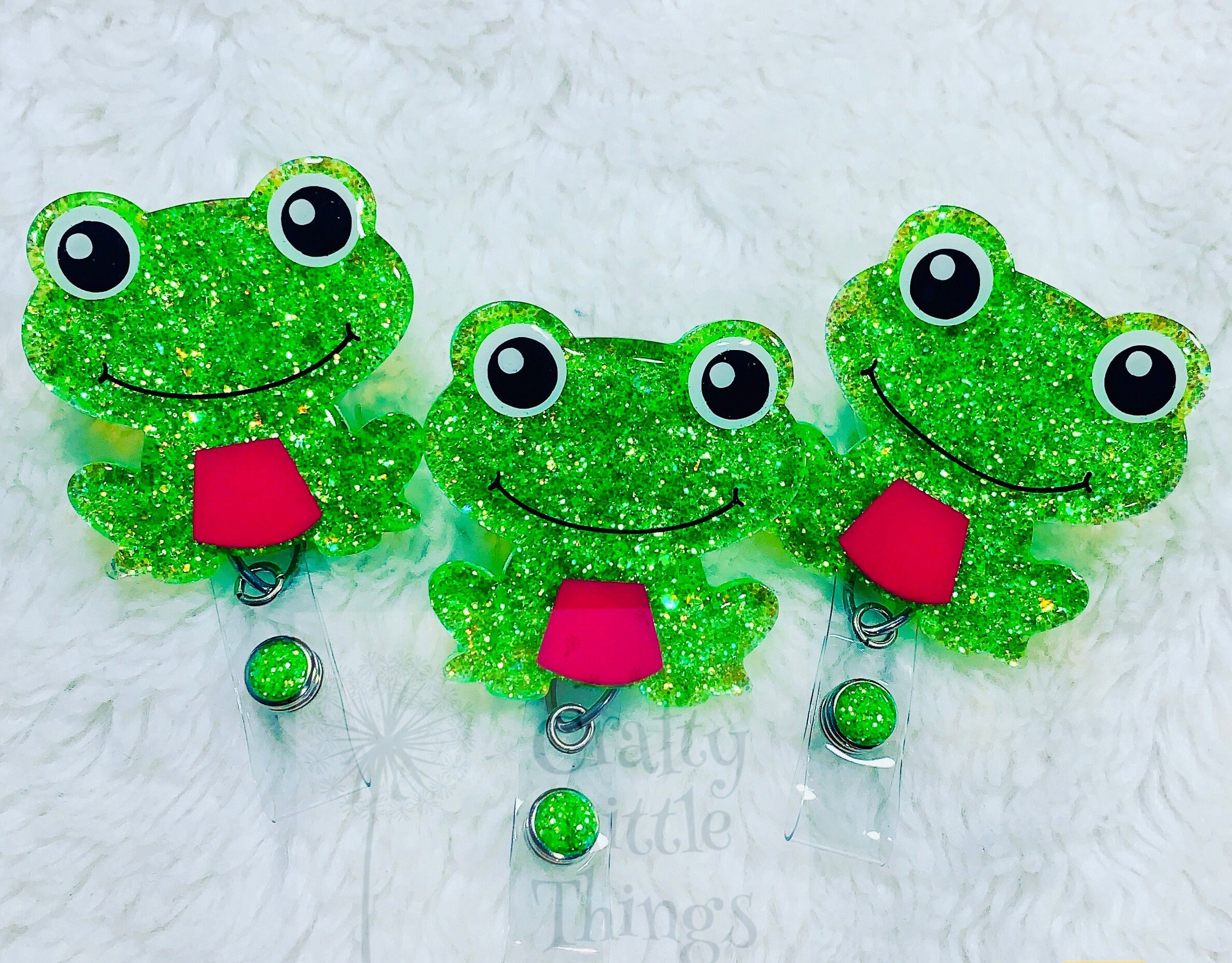 Bright Green Frog ID Badge Reel Green Frog Glitter ID Badge - Etsy