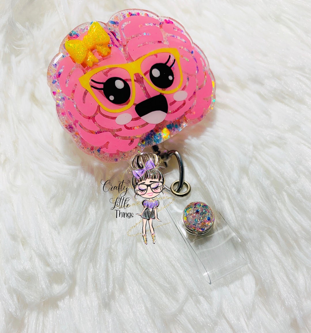 Brain With 3D Bow ID Badge Reel- Cute Neurology Badge Reels- Psychology ...