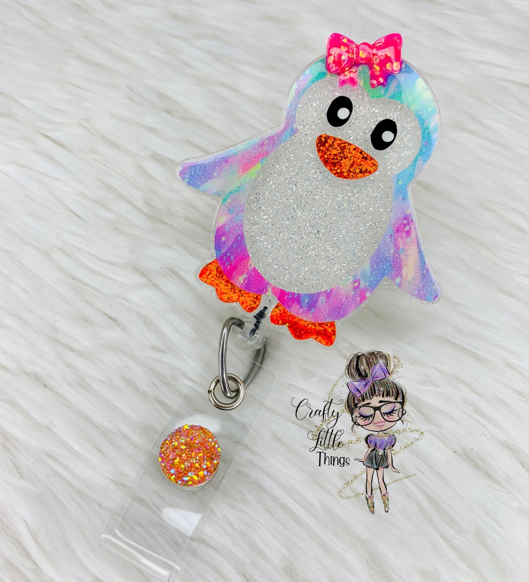 Girly Penguin Badge Reel- Animal Badge Reels- Penguin Badge Reels - Etsy