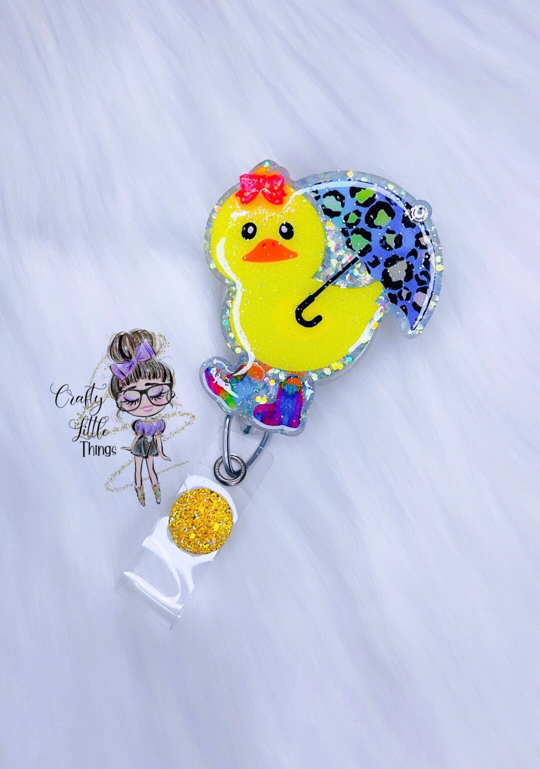 Cute Ducky in Rain Badge Reels- Spring Badge Reels- Duck Badge Reels ...