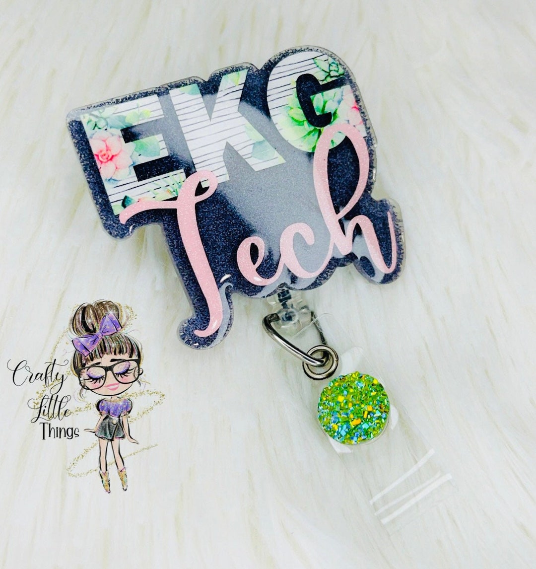 Floral EKG Tech Badge Reel- Cardiovascular Badge Reels- Cardiology ...