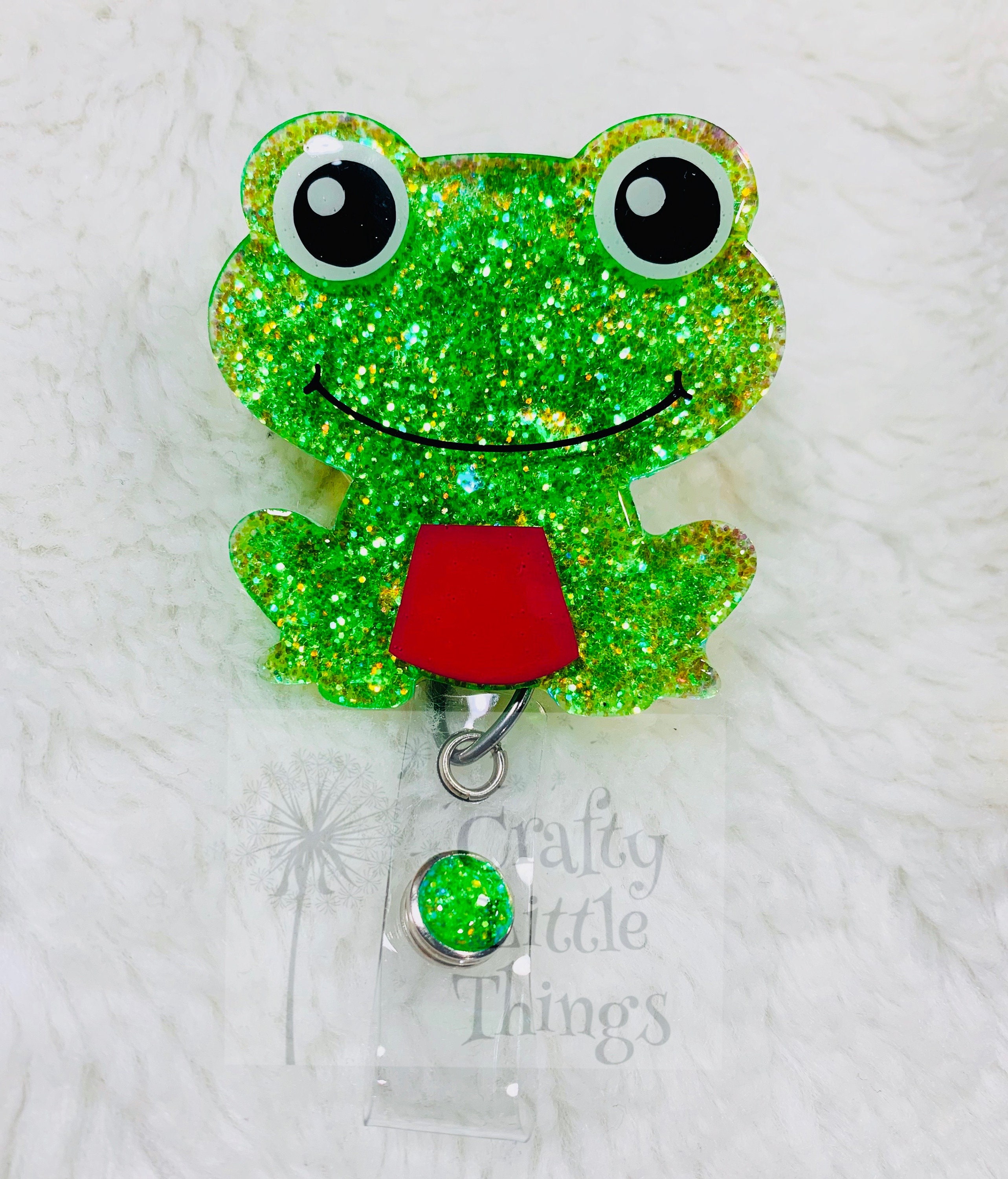 Bright Green Frog ID Badge Reel Green Frog Glitter ID Badge - Etsy