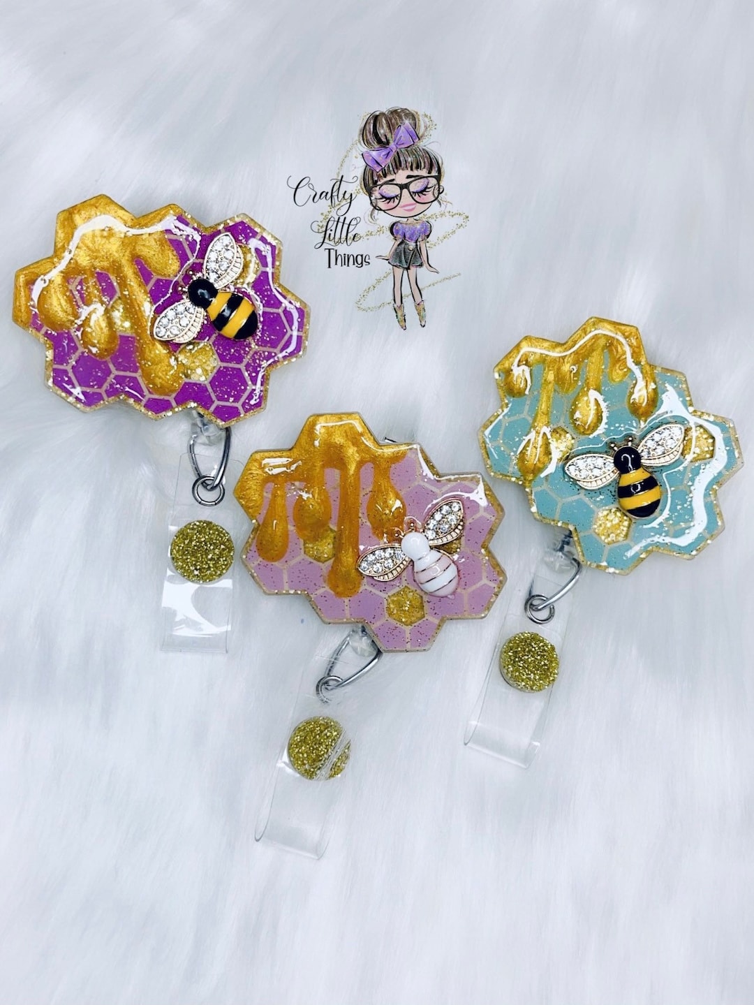 Honeycomb With Bee Charm Badge Reel- Bee Badge Reels- Honeycomb Badge ...