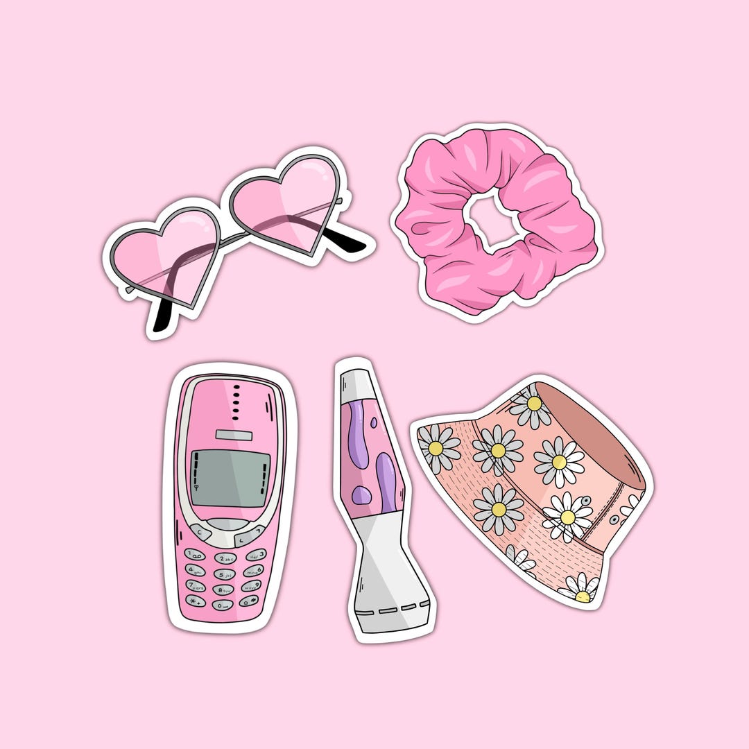 90's/00's Pink Die Cut Sticker Pack | Girly Sticker Set | Present for ...
