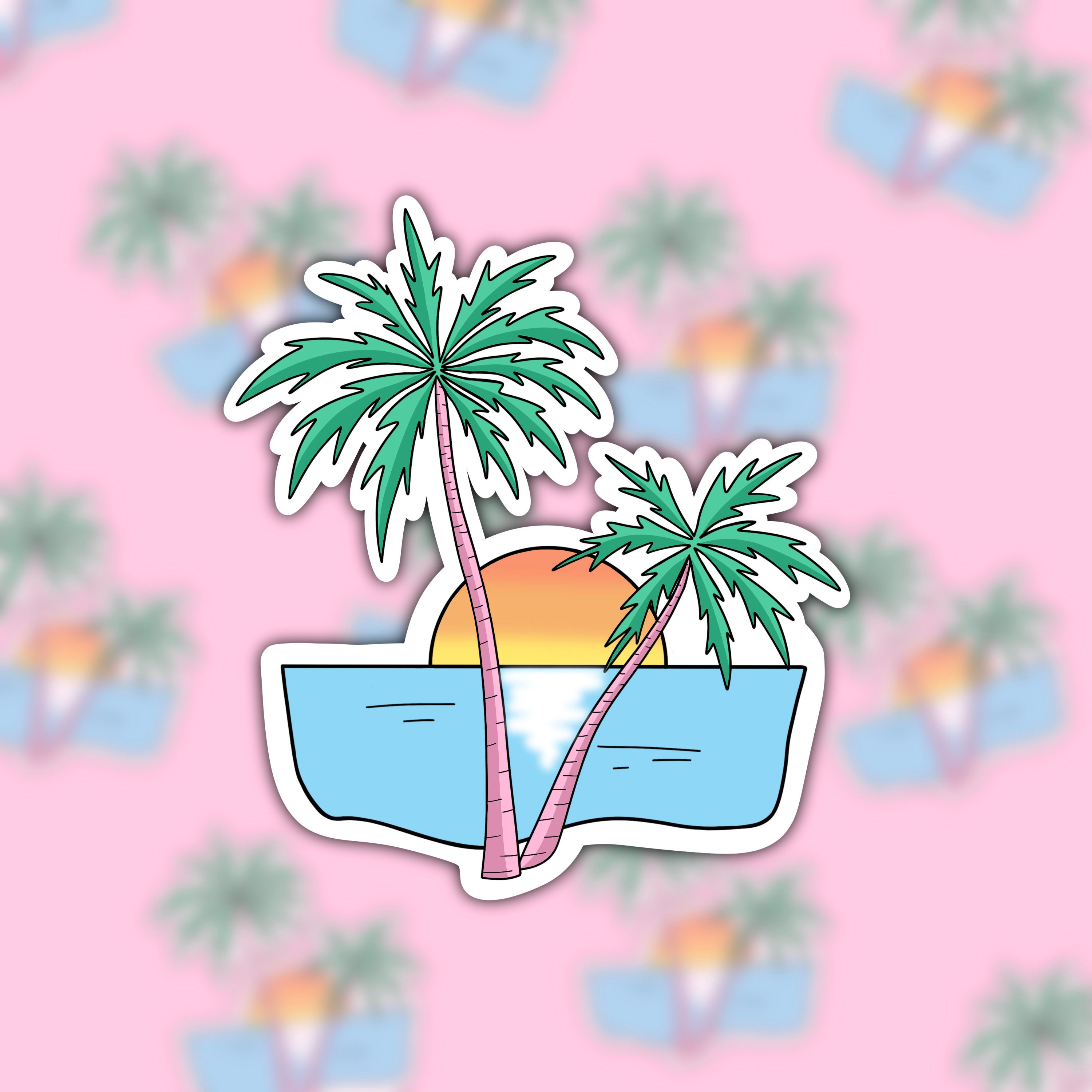 Palm Tree Beach Die Cut Vinyl Sticker Colourful Bright Fun - Etsy UK