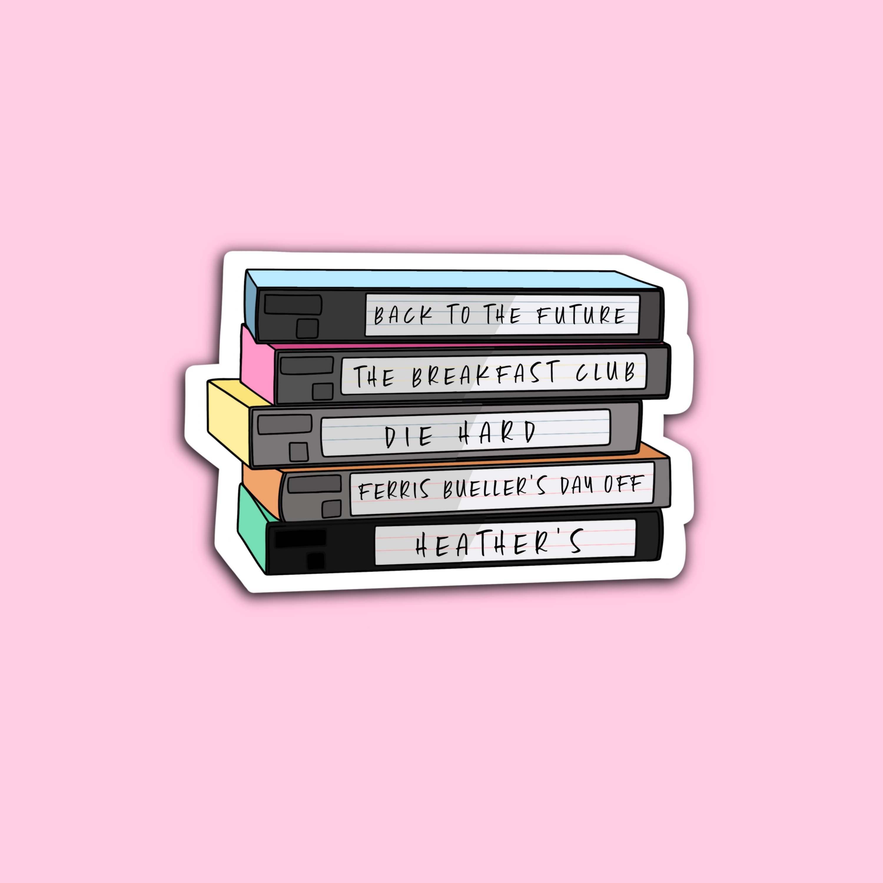 80's Films VHS Tape Stack Sticker Vinyl Die Cut Sticker in Glossy White ...