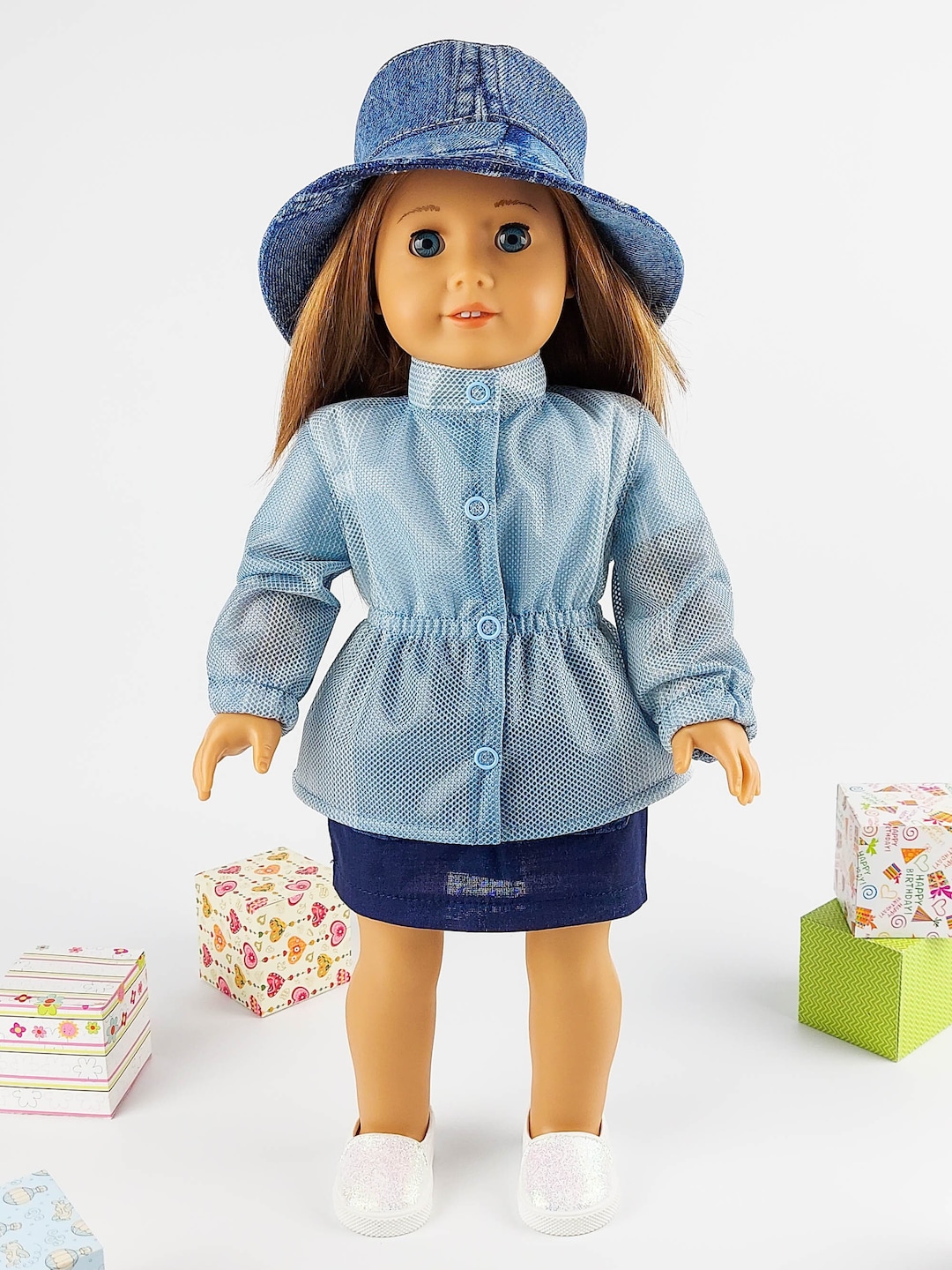 Doll Winter Clothes Set Parka Jacket Denim Panama Hat 18 Inch Doll ...