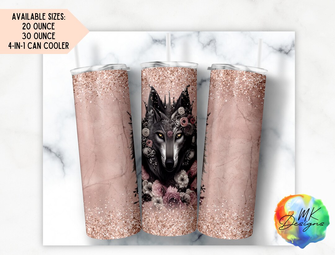 Wildlife Wolf Rose Gold Flowers Custom Tumbler With Personalization ...