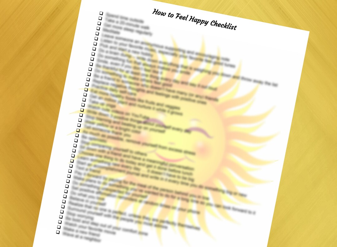 How to Feel Happy Checklist (printable 1-page PDF (8.5 X 11") - Etsy