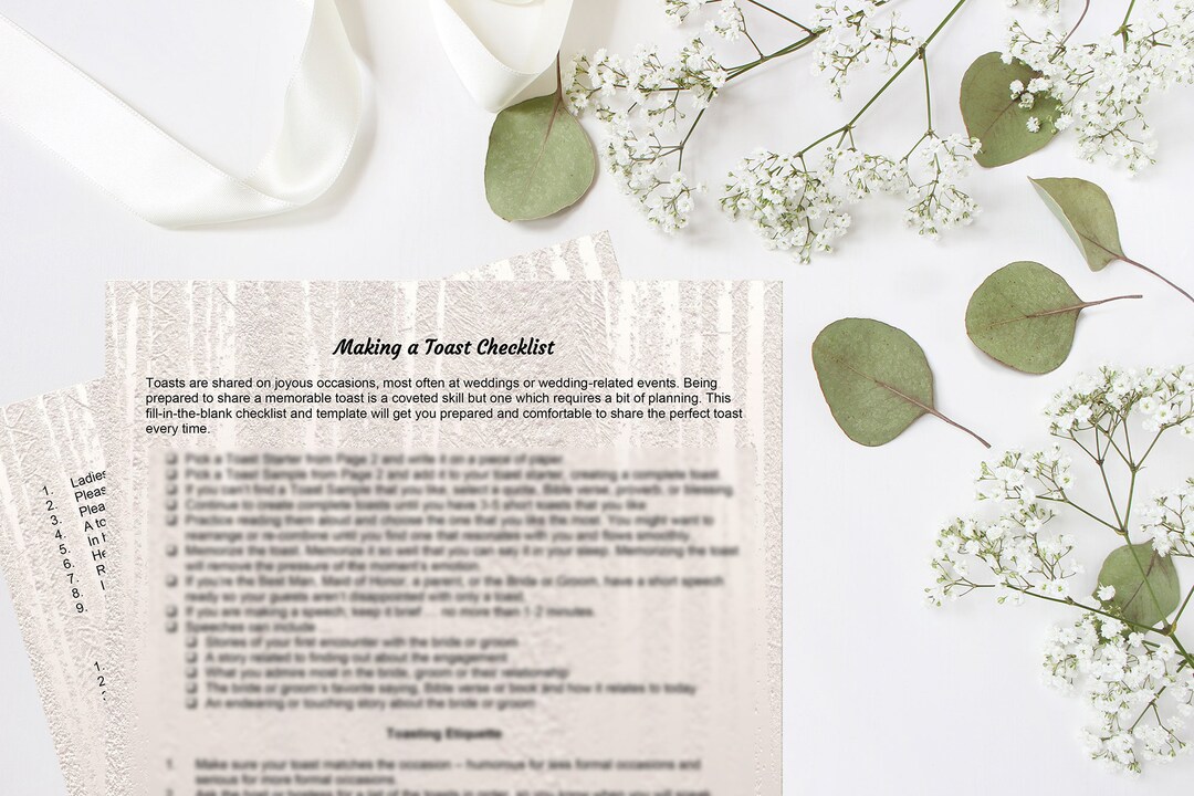 Making a Toast Checklist (printable 2-page PDF 8.5 X 11") - Etsy