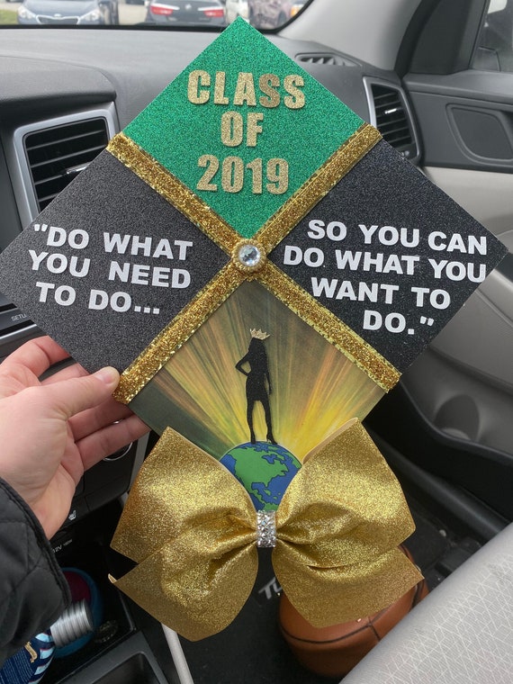 Custom Graduation Cap Topper Glitter Bow Boss Lady - Etsy