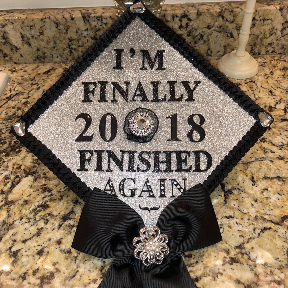 Funny Graduation Cap Topper, Bling Graduation Cap With Bow, Black and ...