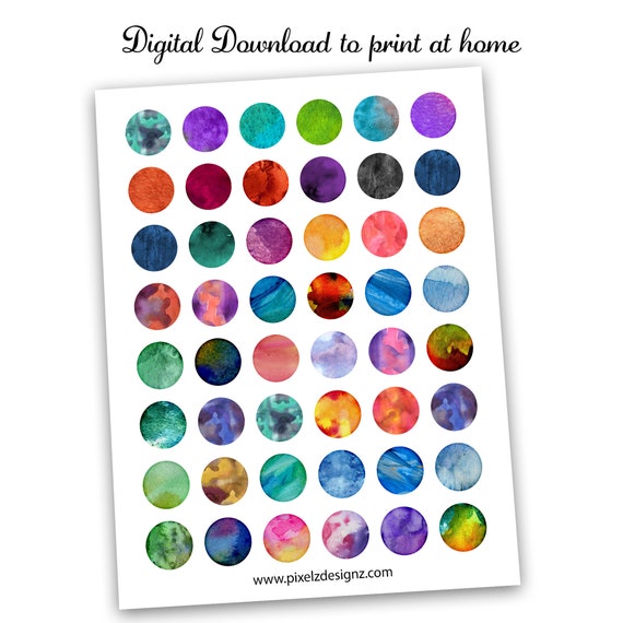 1 Inch Circles Printable Digital Collage Sheet Watercolor for | Etsy