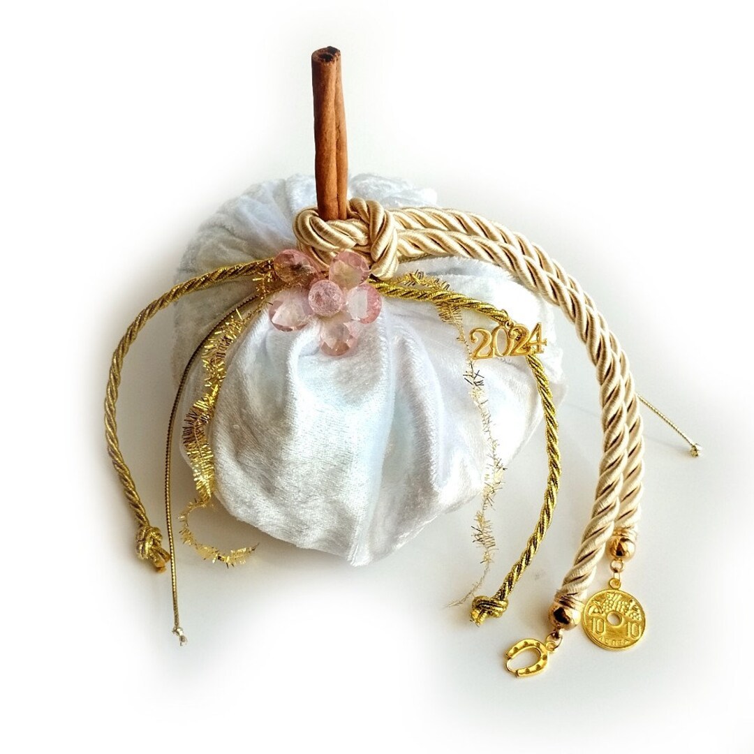 Gouri 2025 Christmas Lucky Charm,large Pumpkin in White Velvet Pink Flower . / Gouria for Good ...