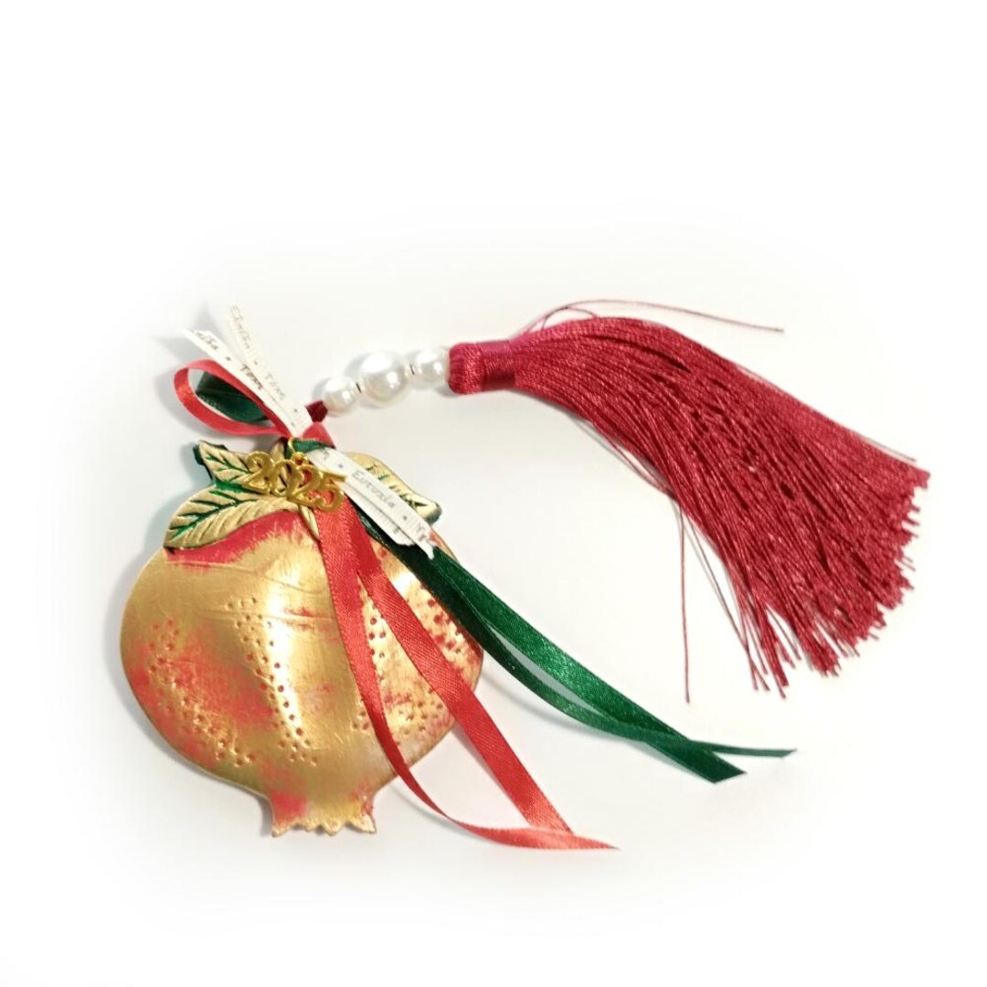 Gouri 2025 Christmas Lucky Charm,white Ceramic Red-gold Pomegranate. / Gouria for Good Luck ...