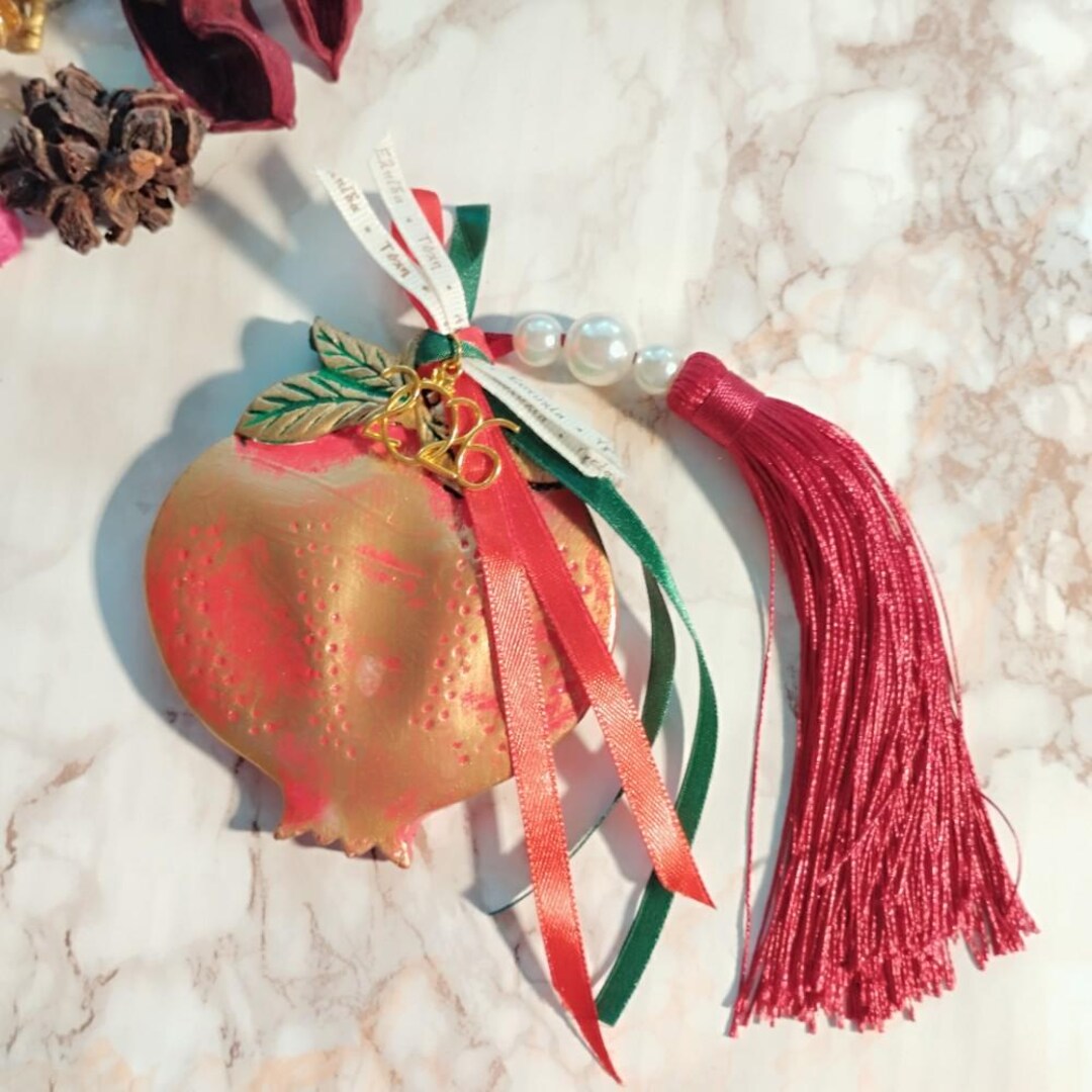 Gouri 2026 Christmas Lucky Charm,white Ceramic Red-gold Pomegranate ...