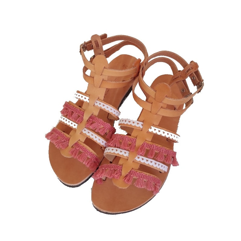 Greek Leather Women Sandals, Unique Decorated Sandals With Tassels/boho ...