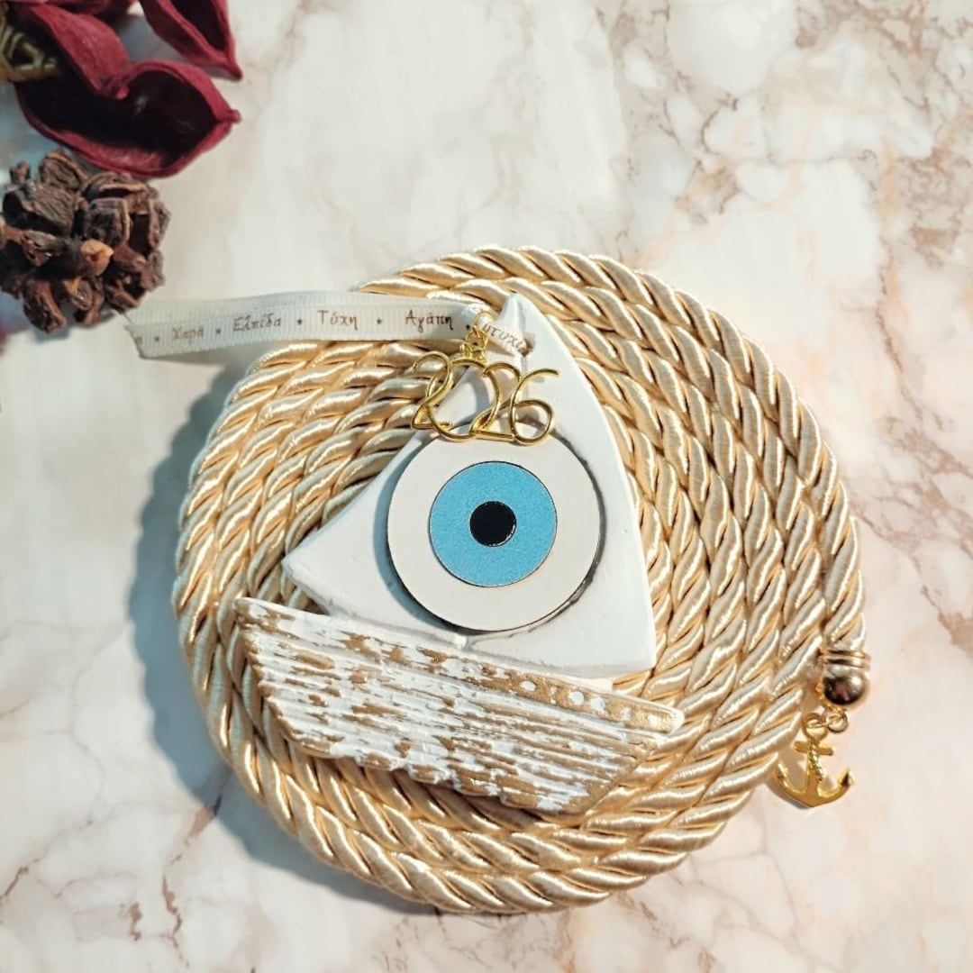 Gouri 2026 Christmas Lucky Charm, Ceramic Gold Boat With Evil Eye ...