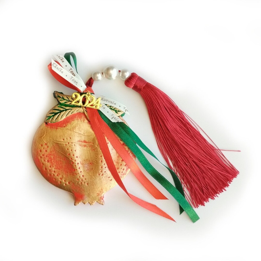 Gouri 2025 Christmas Lucky Charm,white Ceramic Red-gold Pomegranate. / Gouria for Good Luck ...