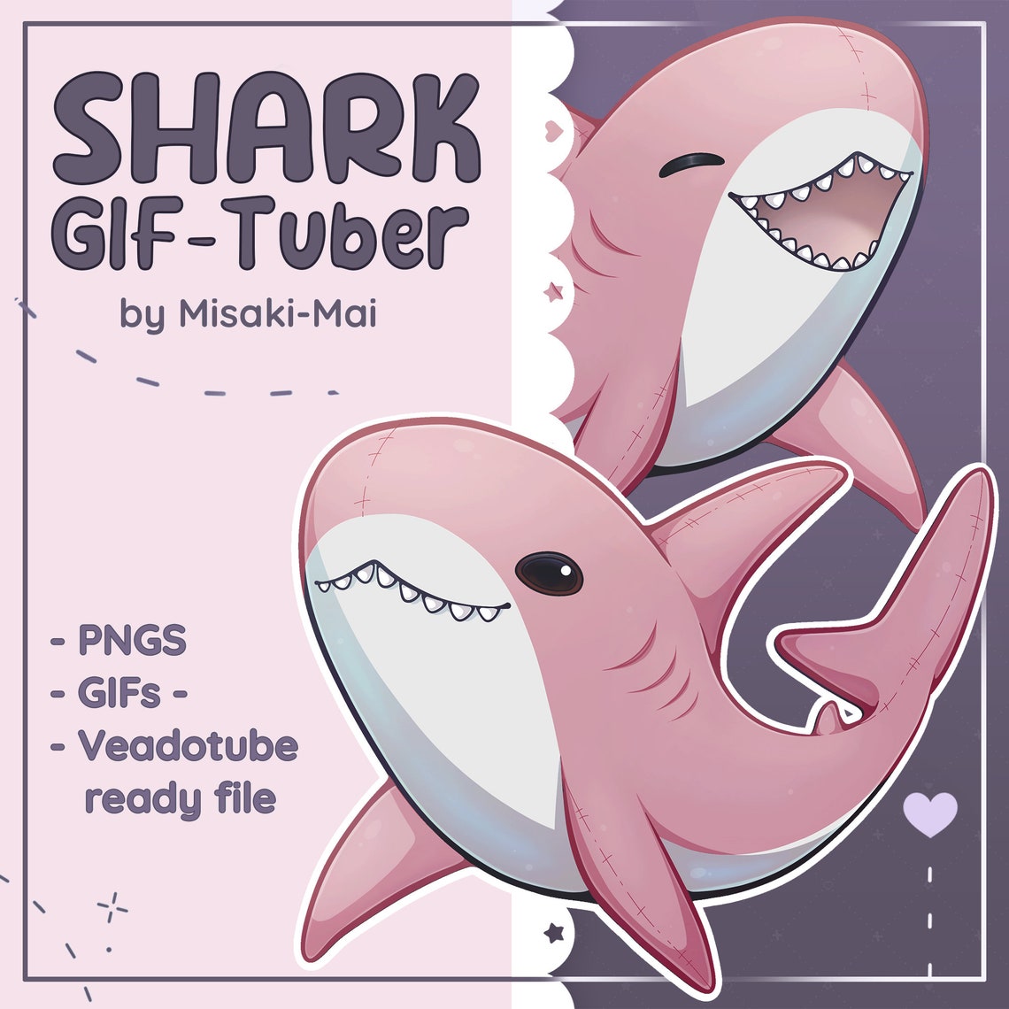 Cute Pink Shark Giftuber - Ready to Use - Pngtuber Stream Pet - Etsy