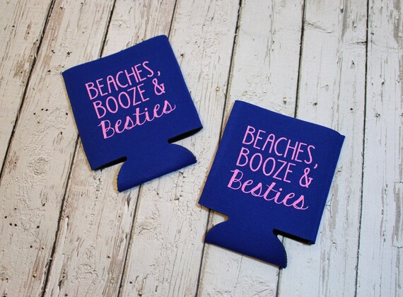 Beaches Booze and Besties Can Coolers | Beach Vacation Can Coolers ...