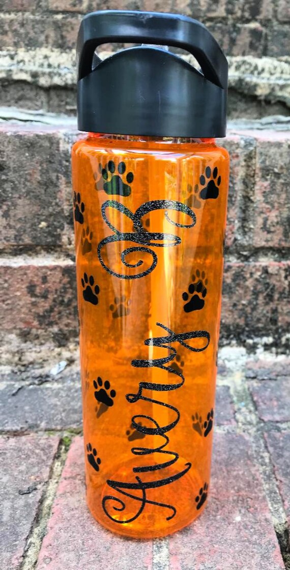 Personalized Plastic Water Bottle with paw prints | Personalized ...