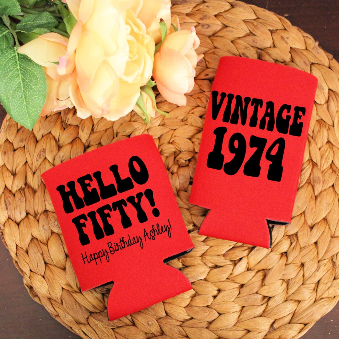 Retro Bithday Favor Regular and Slim Can Cooler Combo Package, Hello ...