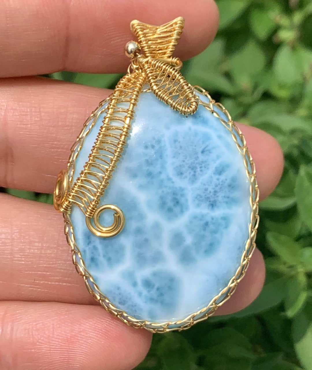 AAAA Natural Authentic Dominican Larimar Pendant,hand-woven Frame ...