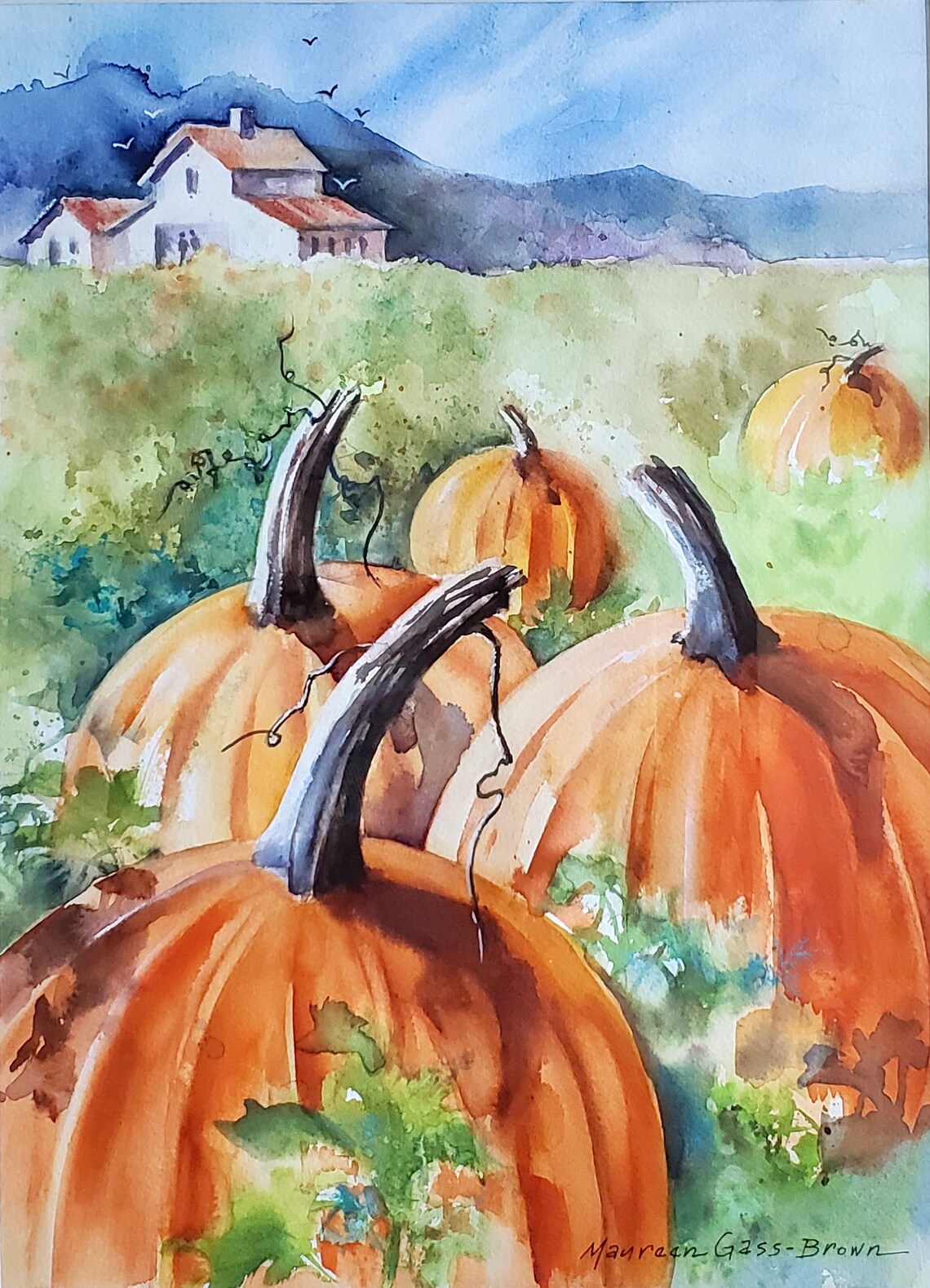 Pumpkin Painting, Fall Decor, ORIGINAL WATERCOLOR PAINTING , Pumpkin ...