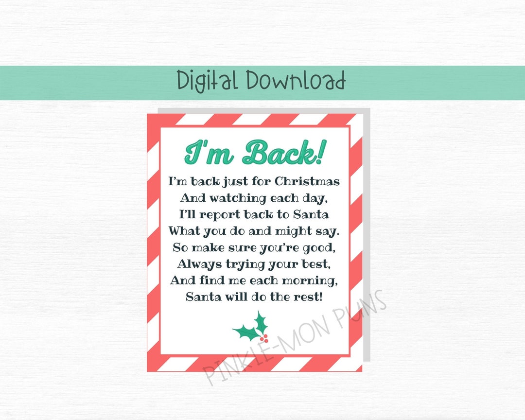 I'm Back Elf Poem | Christmas Elf | Printable | Instant Download - Etsy