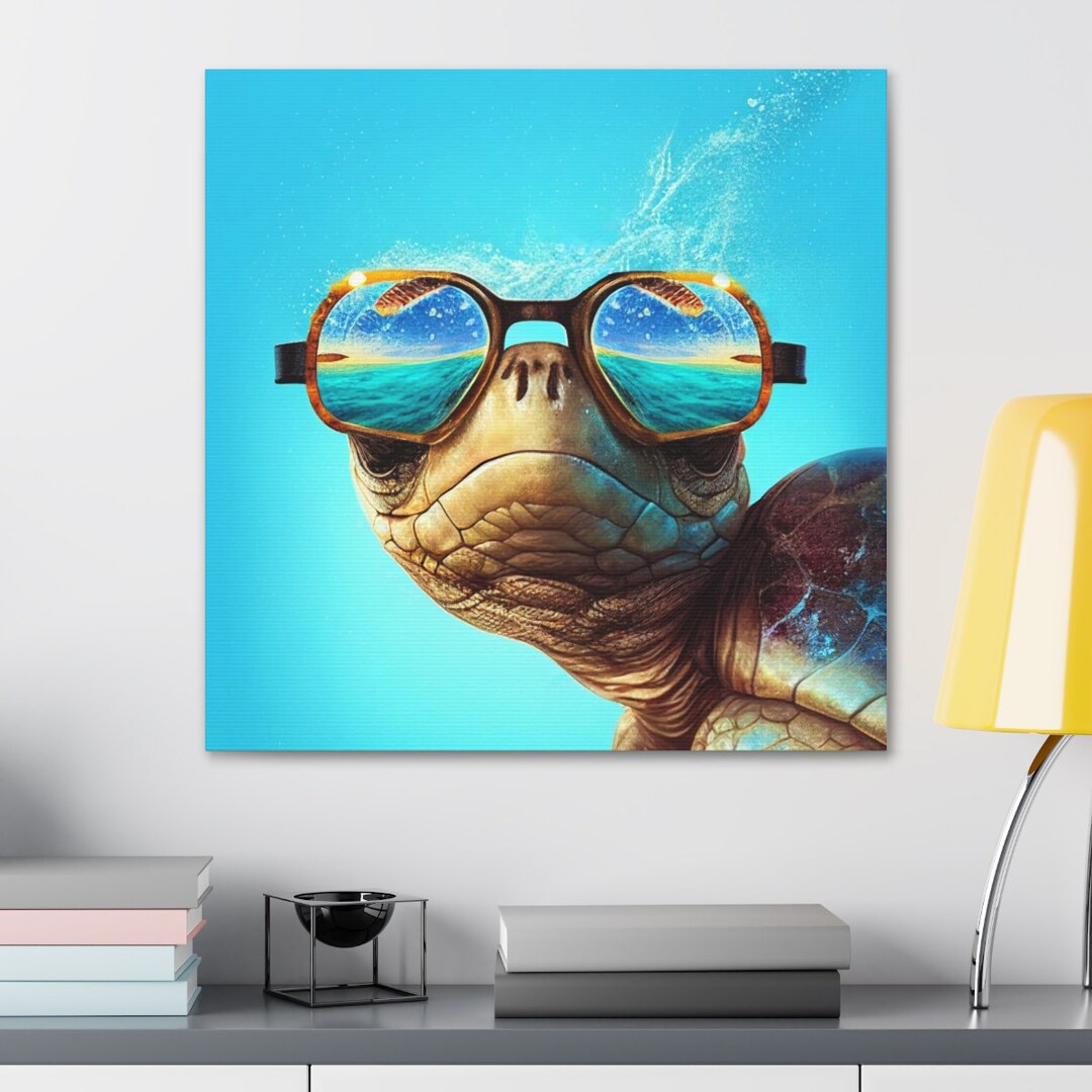 Turtle With Glasses Art Print | Large Wall Art | Canvas Print | Living ...