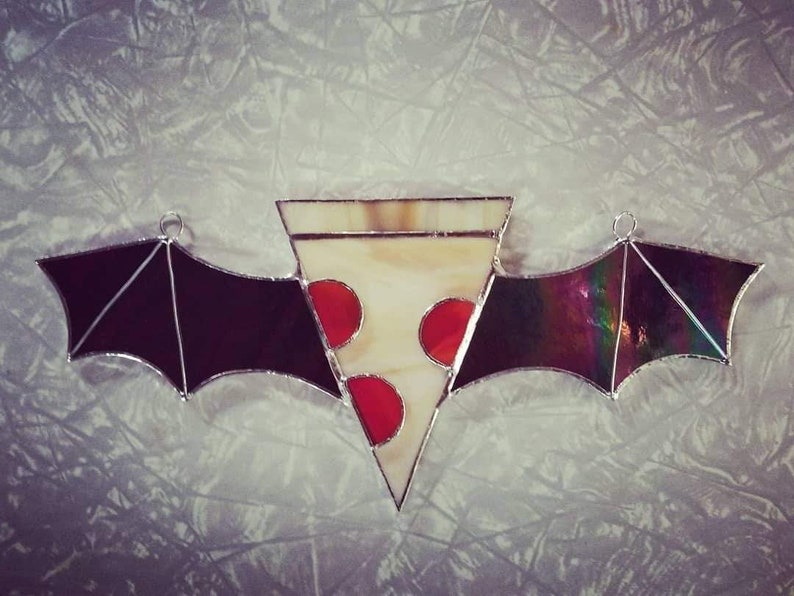 Stained Glass Pizza-bat Suncatcher - Etsy