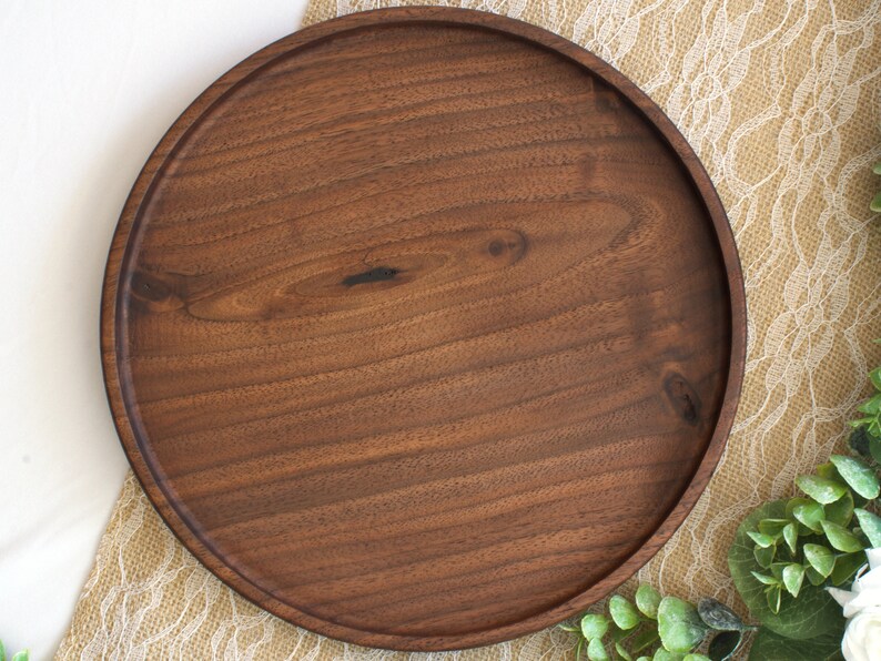 Walnut Catch All Tray Wooden Tray Round Wooden Tray - Etsy