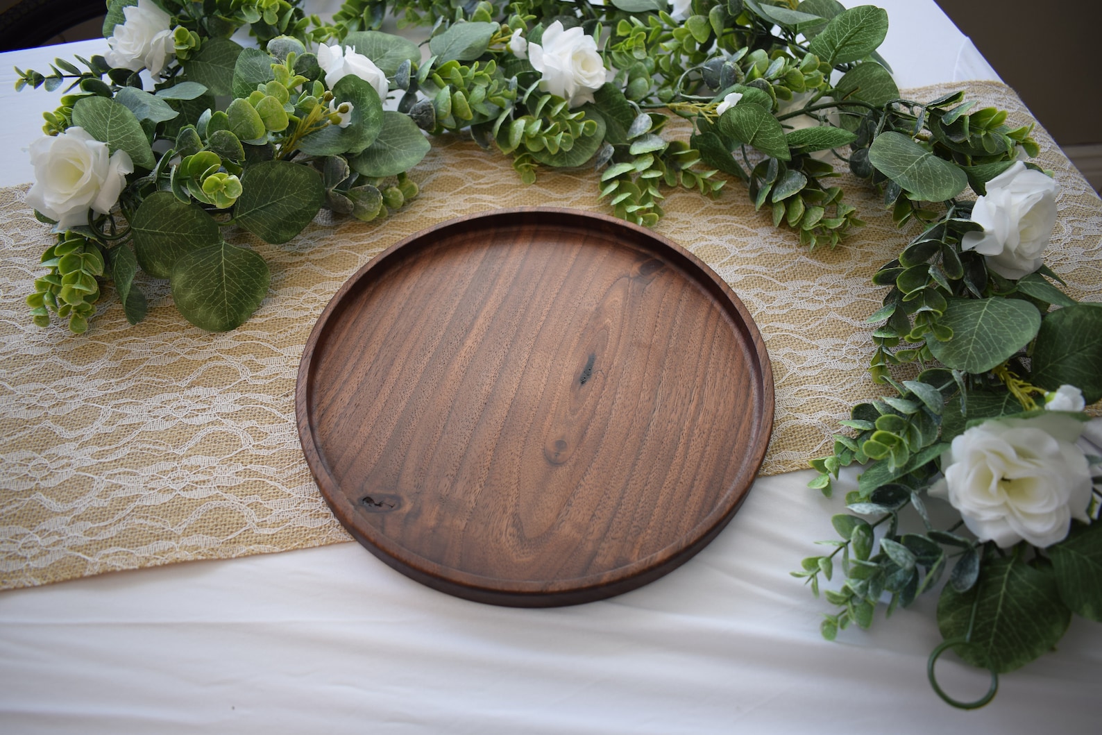 Walnut Catch All Tray Wooden Tray Round Wooden Tray - Etsy