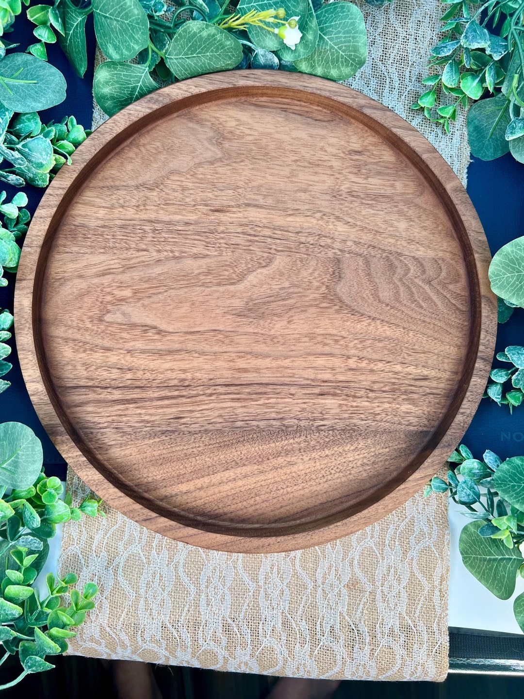 Large Walnut Catch All Tray, Wooden Tray, Round Wooden Tray - Etsy