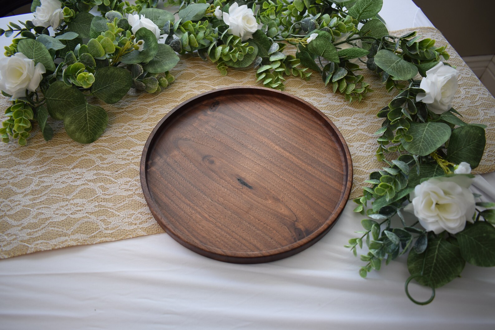 Walnut Catch All Tray Wooden Tray Round Wooden Tray - Etsy