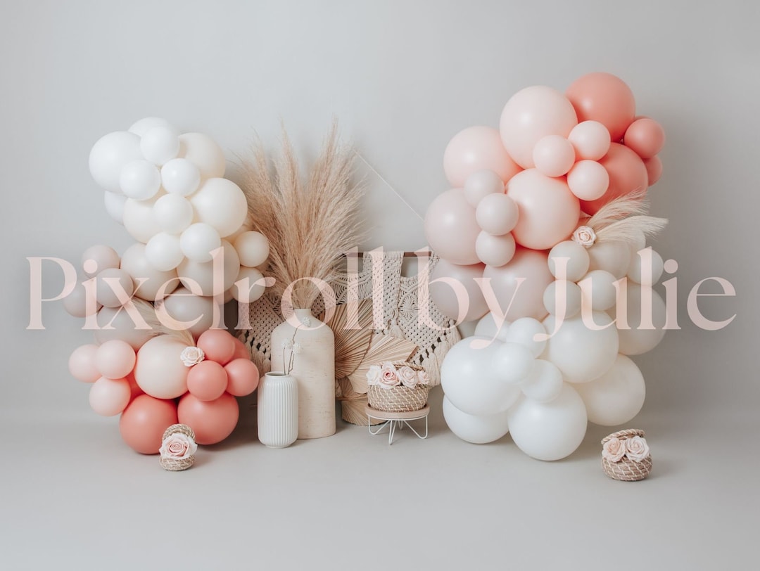 Gray Pink Boho Balloon Digital Backdrop – Real Balloon Setup, NOT AI ...