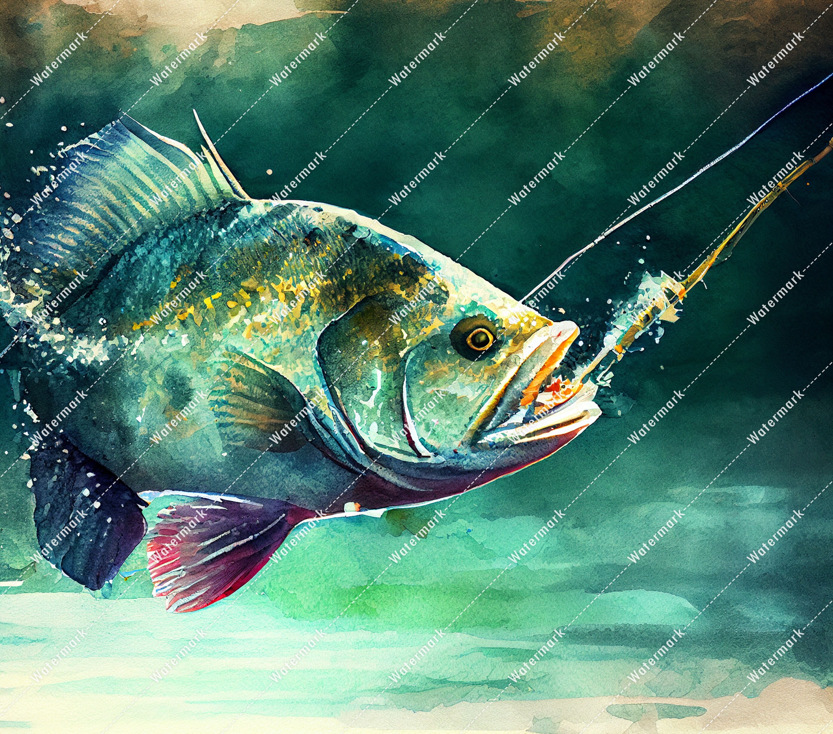 Fish Rod Design for Tumbler Alcohol Ink Art Lake Underwater - Etsy